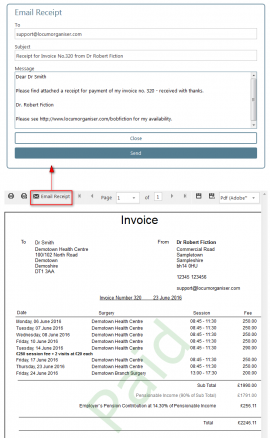 Sending Invoice Receipts - Locum Organiser
